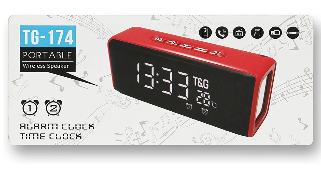 Portable Wireless Speaker With Alarm Clock Display Feature (TG174 ...